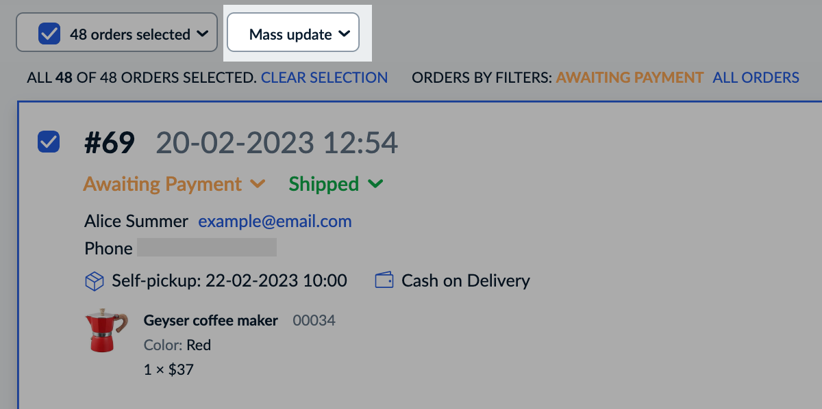 Changing order status – Ecwid Help Center