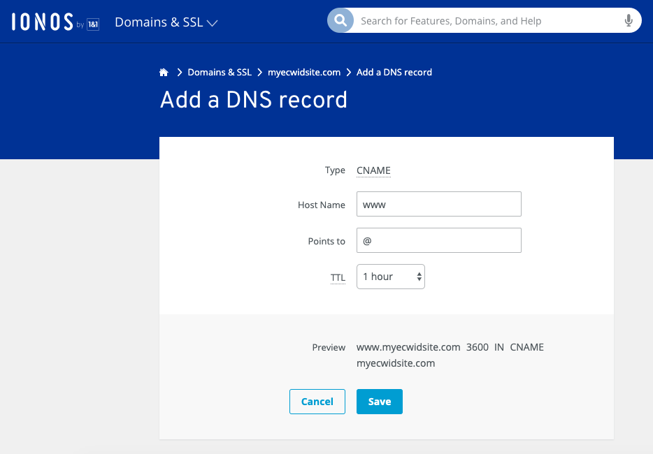 Cómo conectar un dominio 1and1 IONOS al sitio instantáneo de Ecwid ...