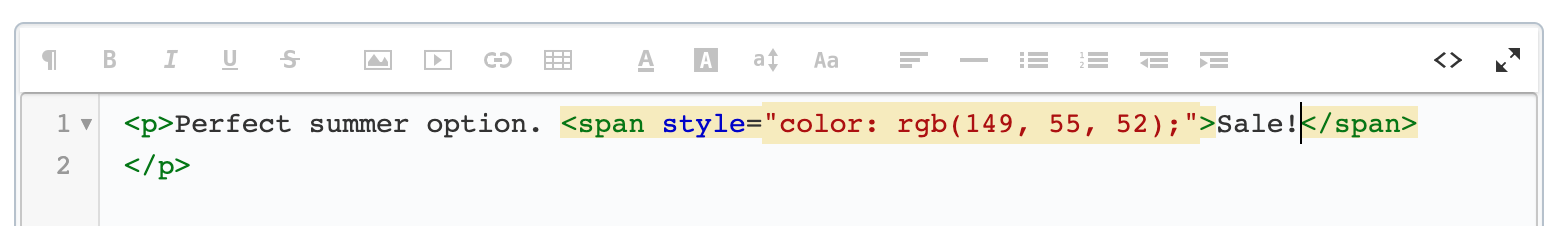 Using the built-in text editor – Ecwid Help Center