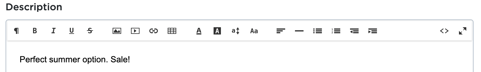 Using the built-in text editor – Ecwid Help Center