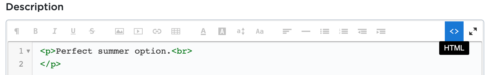 Using the built-in text editor – Ecwid Help Center