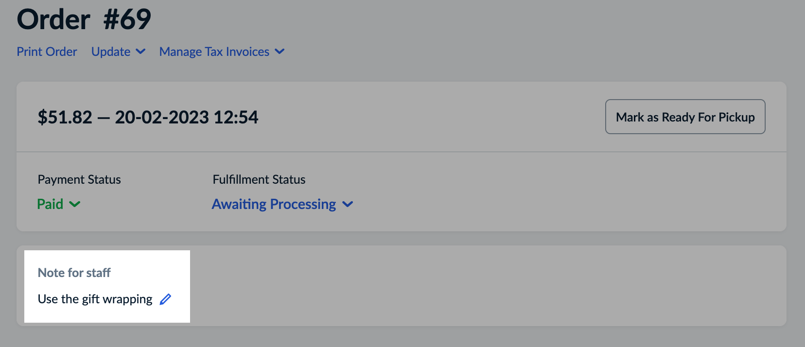 Adding admin notes to order – Ecwid Help Center