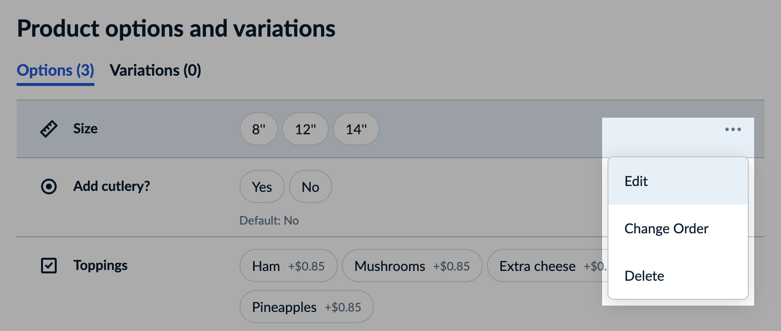 Product options – Ecwid Help Center